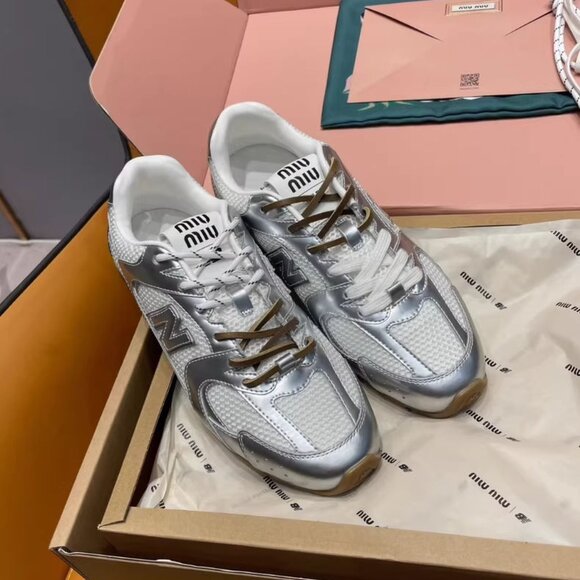 Miu Miu | Shoes | New Balance X Miu Miu 53 Sl Metallic Leather And Mesh Sneakers | Poshmark